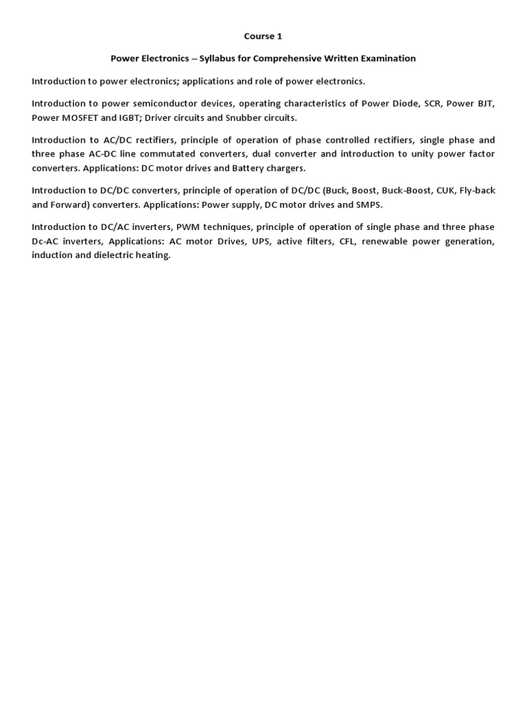 Course 1 Power Electronics - Syllabus For Comprehensive Written ...