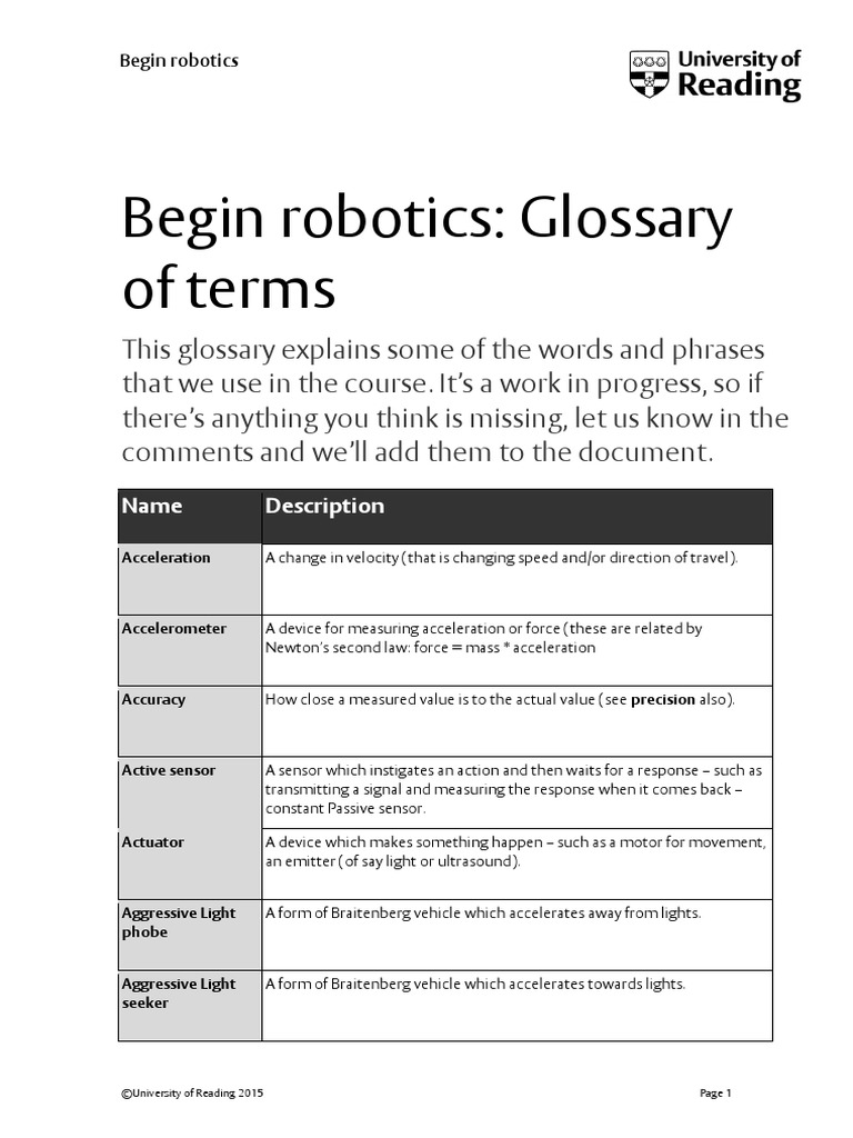 Glossary | PDF | Robot | Robotics