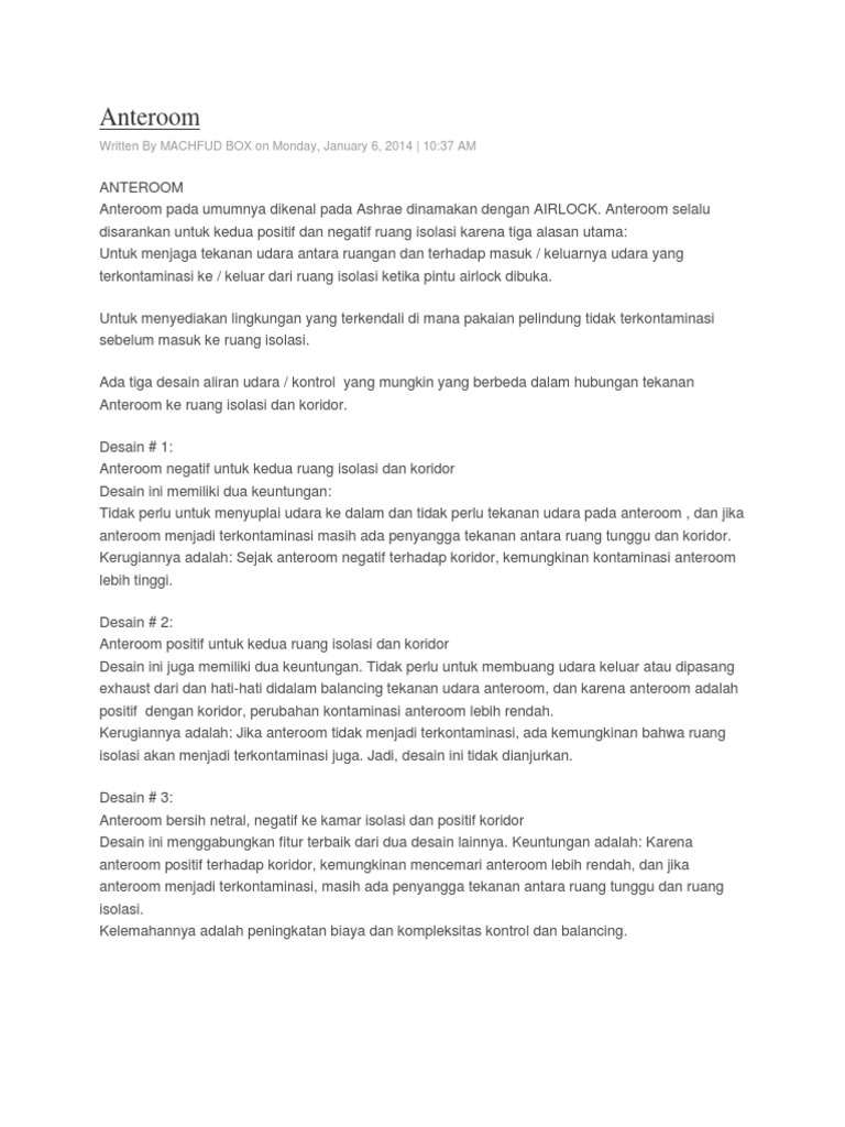 Desain Anteroom untuk Isolasi | PDF