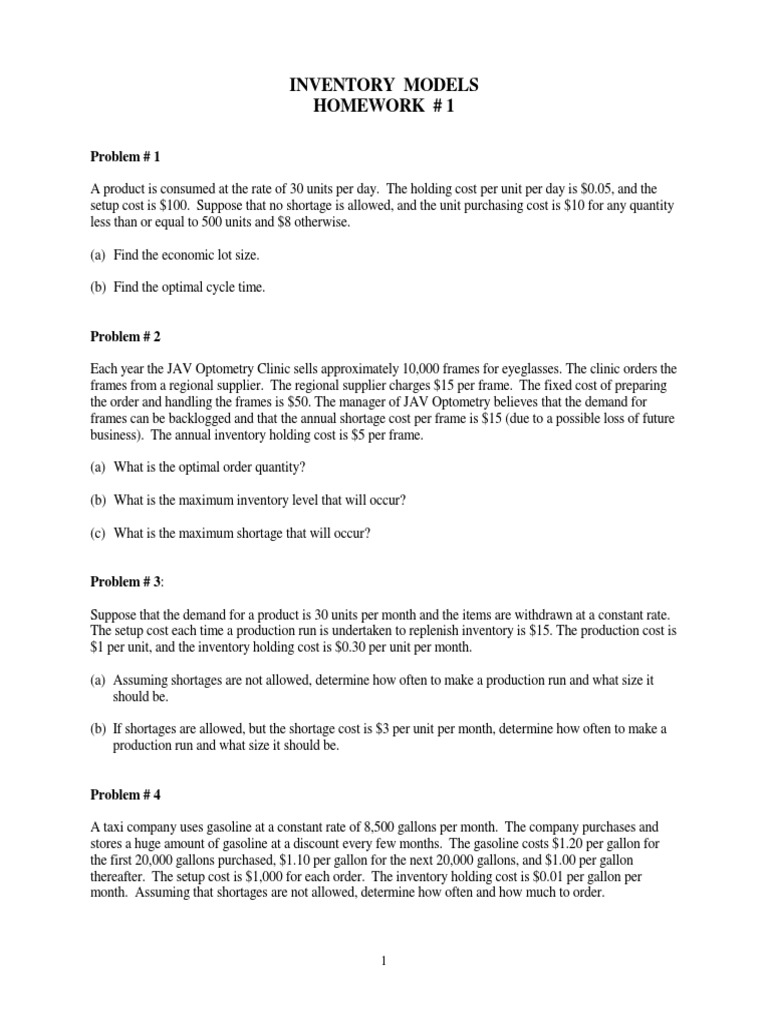6.inventory Control - HW SET # 1 | PDF | Inventory | Supply Chain ...