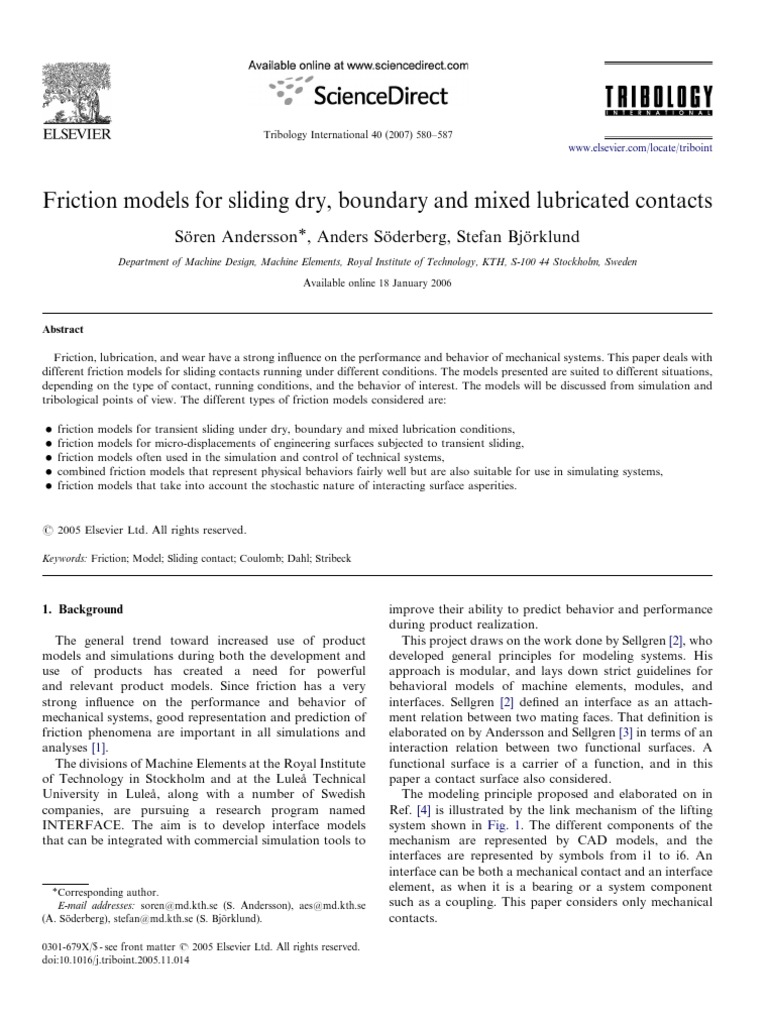 Friction Models For Sliding Dry, Boundary and Mixed Lubricated Contacts ...