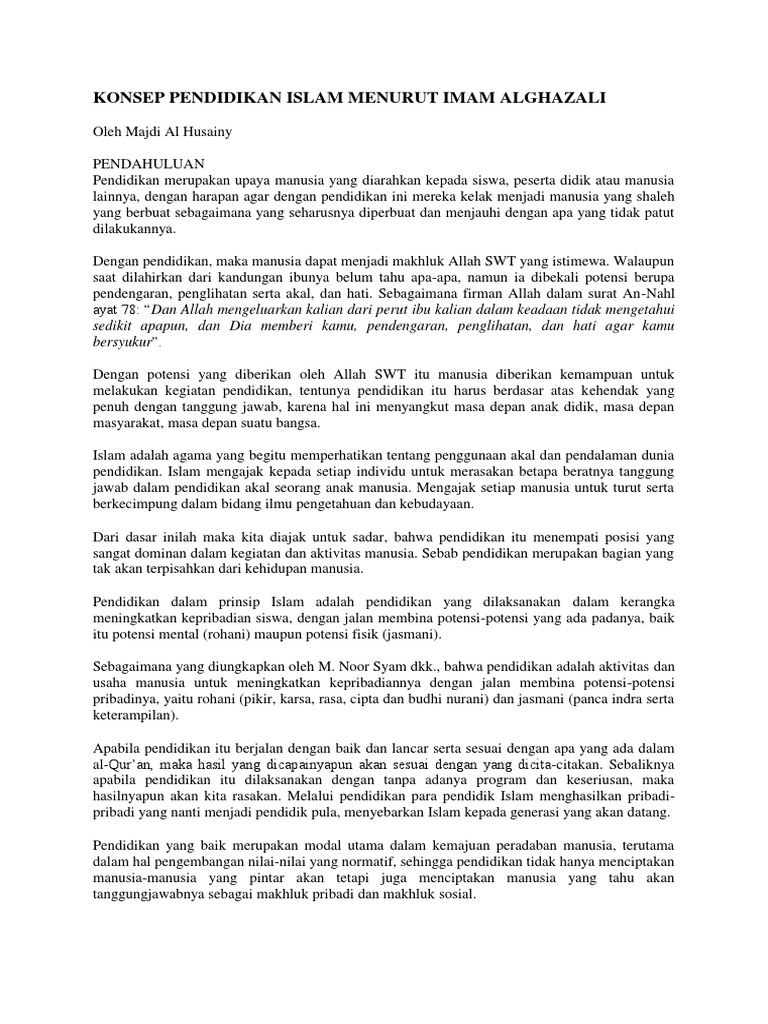 Konsep Pendidikan Islam Menurut Imam Alghazali | PDF | Sains & Matematika
