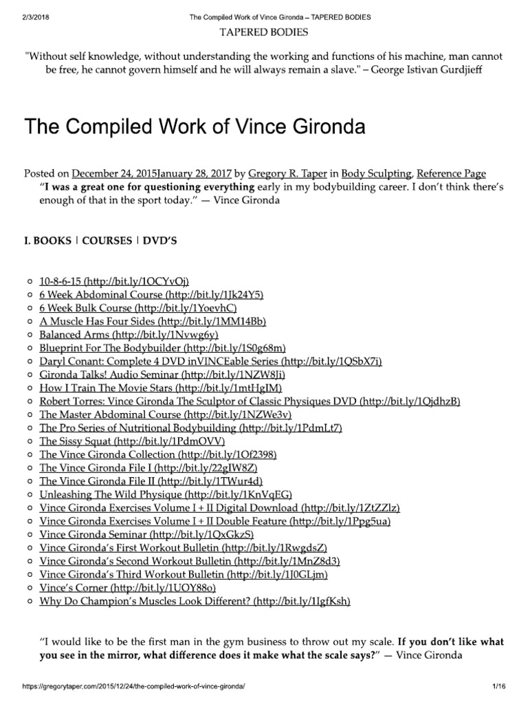 The Compiled Work of Vince Gironda - TAPERED BODIES PDF | PDF