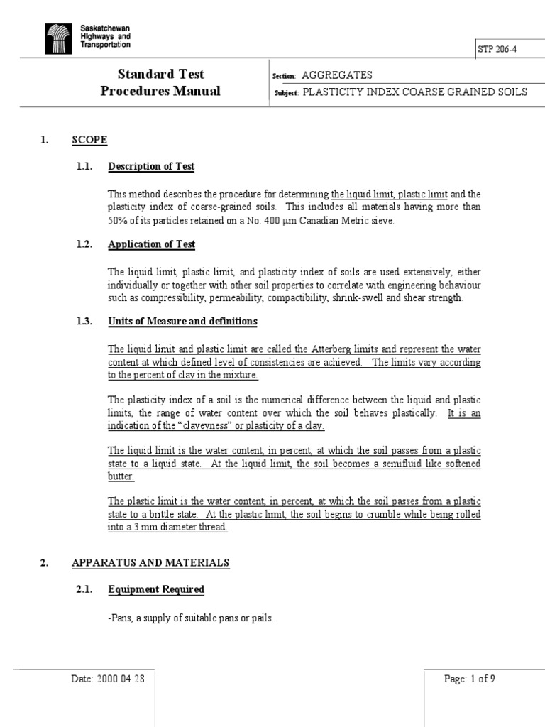 Standard Test Procedures Manual: 1. Scope 1.1. Description of Test ...