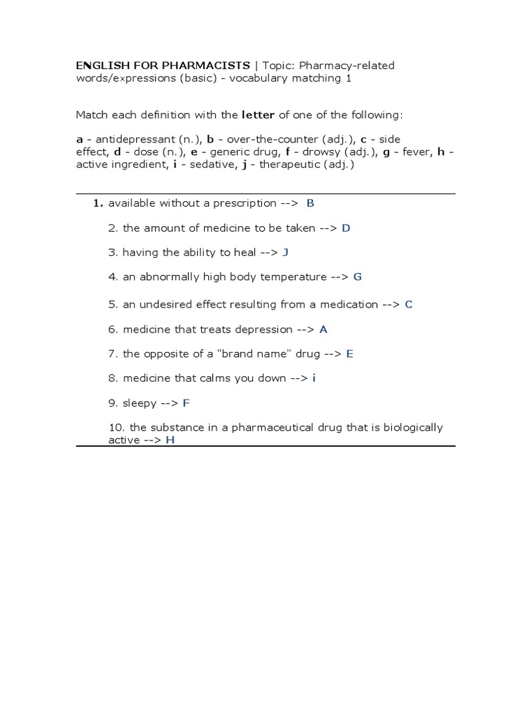 English For Pharmacists | PDF