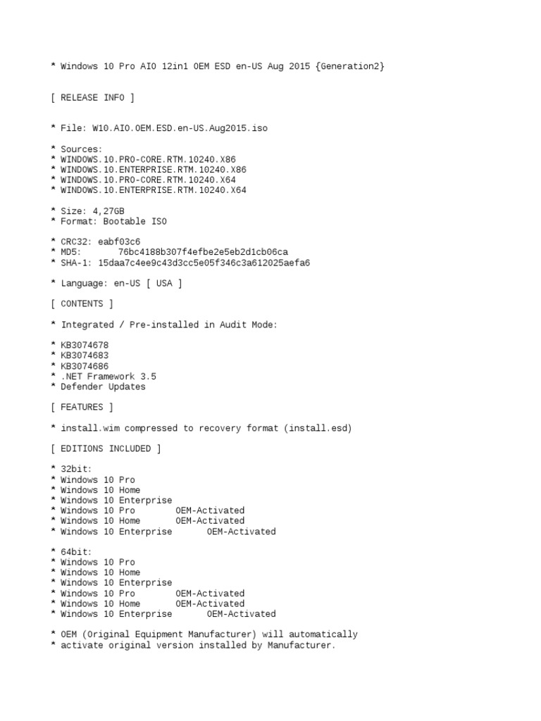 Windows 10 Pro AIO 12in1 OEM ESD en-US Aug 2015 (Generation2) | PDF
