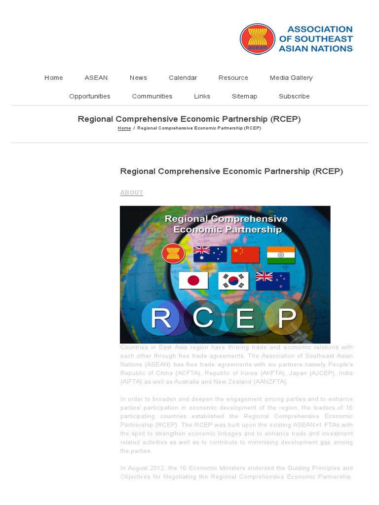 Regional Comprehensive Economic Partnership (RCEP) ASEAN PDF | PDF ...