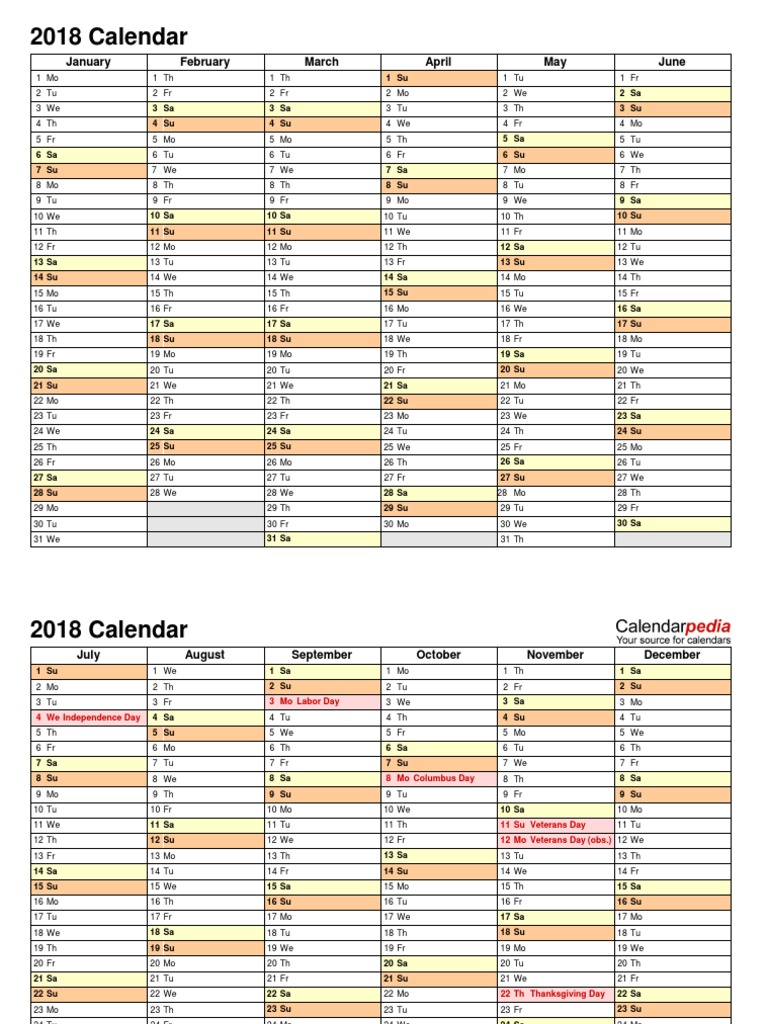 2018 Calendar Landscape 2 Pages | PDF | Weather