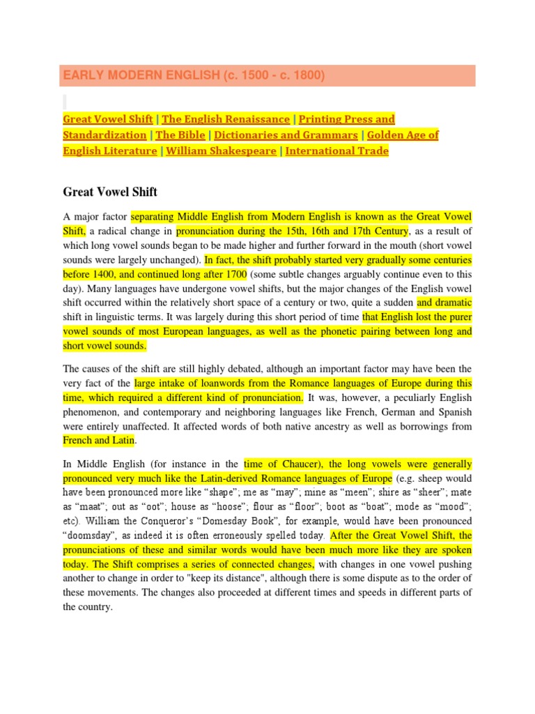 Early Modern English Literature & Language | PDF | English Language ...