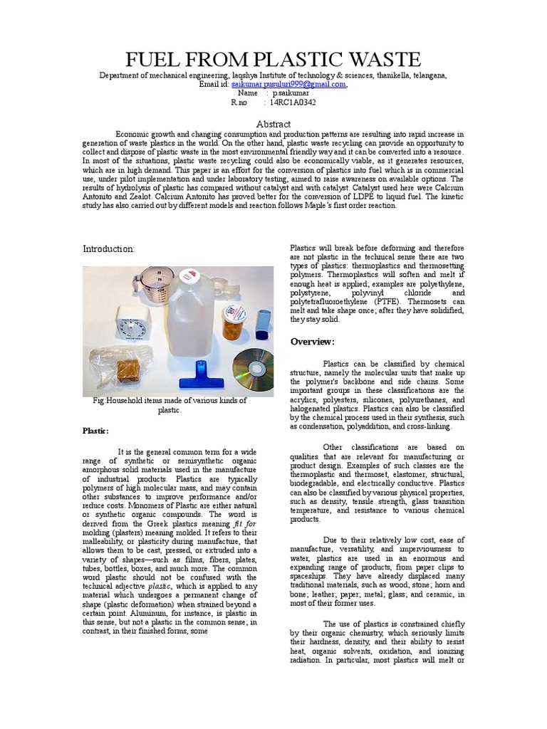 Fuel From Plastic Waste | PDF | Nylon | Plastic