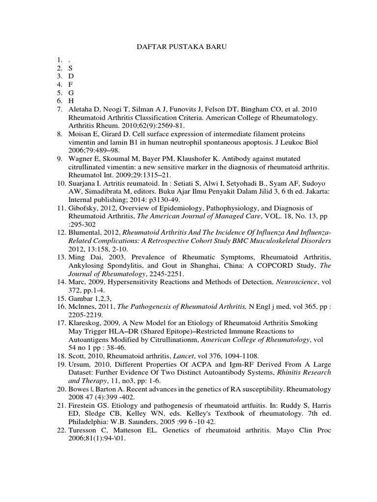 Daftar Pustaka Baru | PDF | Rheumatoid Arthritis | Arthritis