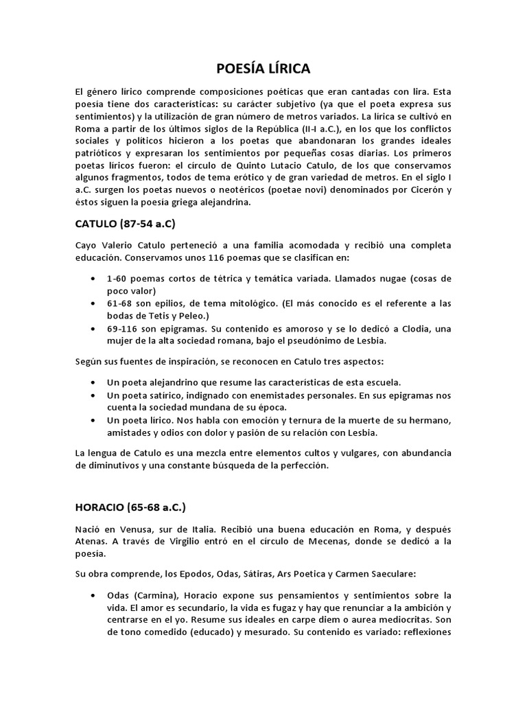 Historia de la poesía lírica romana | PDF | Horacio | Poesía