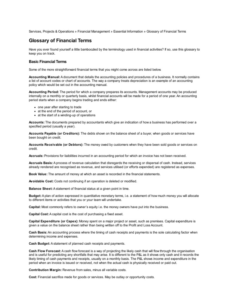 Financial Terms Glossary PDF | PDF | Income Statement | Expense