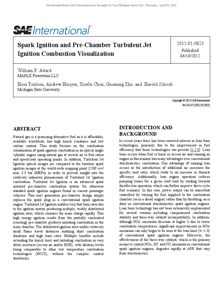 Spark Ignition and Pre-Chamber Turbulent Jet Ignition Combustion ...