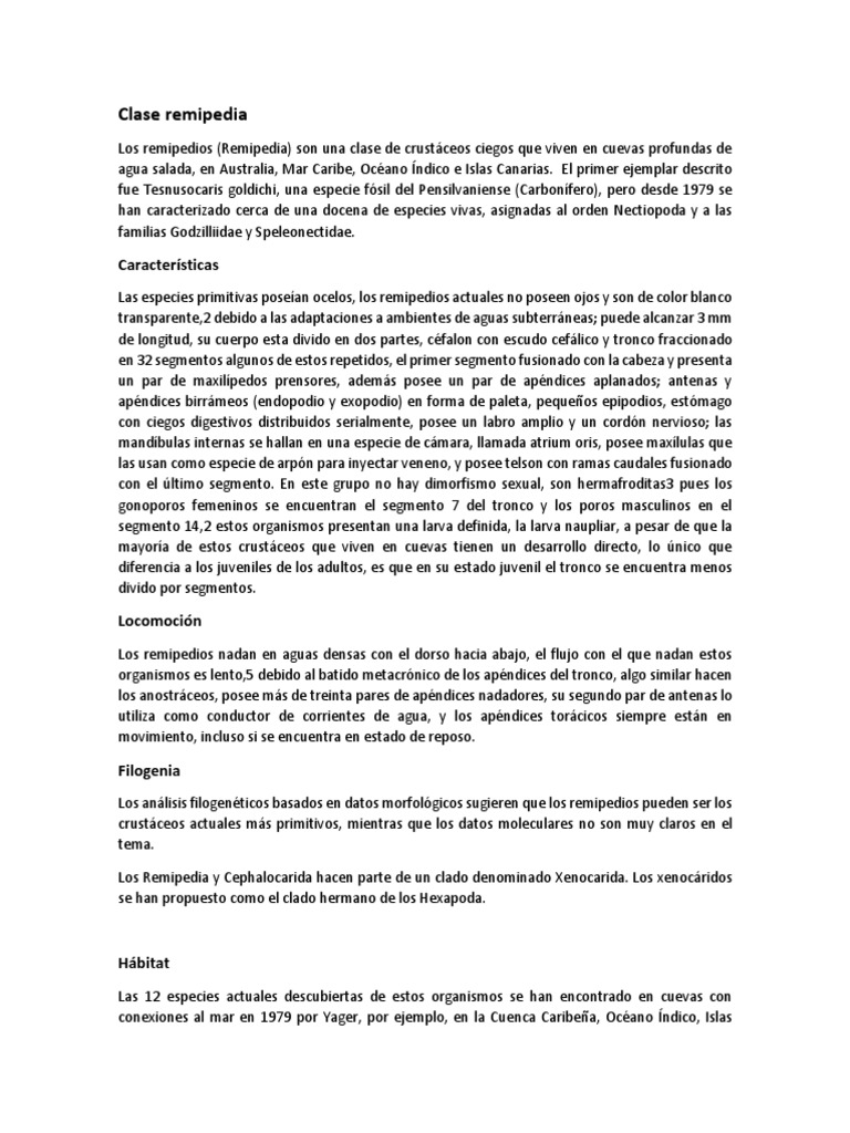 Remipedia | PDF | Artrópodos | Organismos