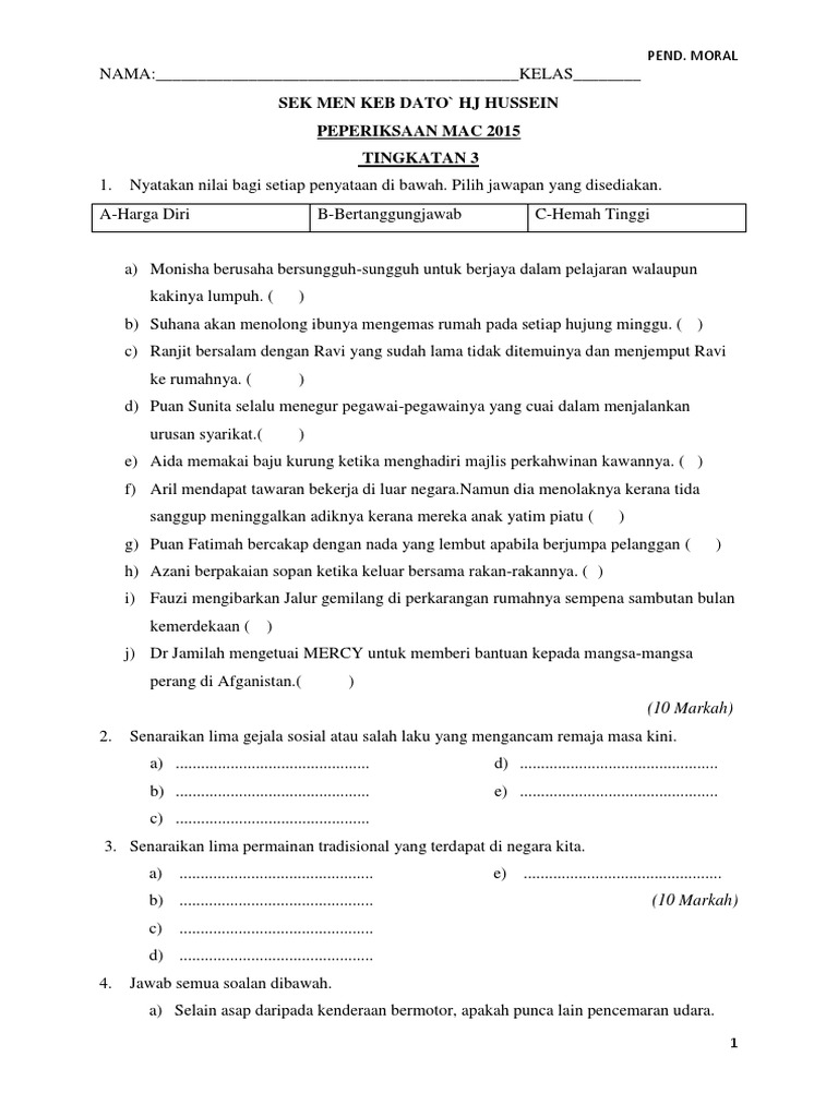 Tingkatan 3 Moral | PDF