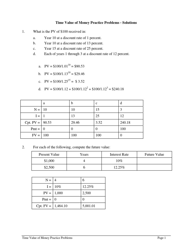 Time Value of Money Practice Problems | PDF | Time Value Of Money ...
