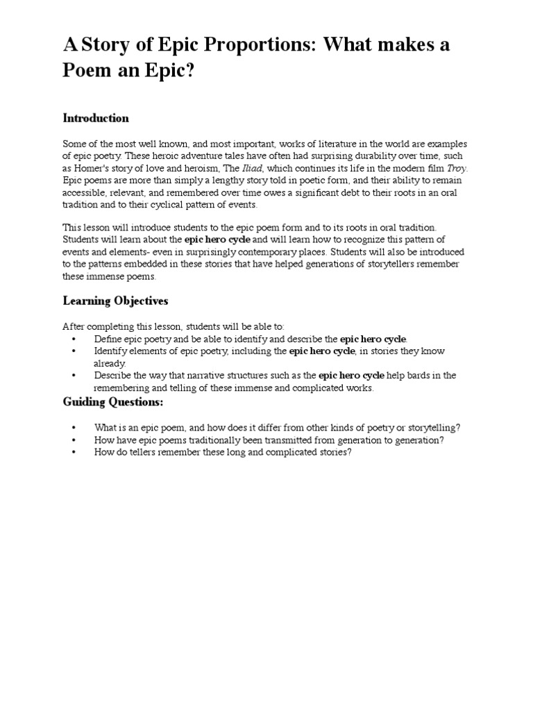 A Story of Epic Proportions: What Makes A Poem An Epic? | PDF | Epic ...