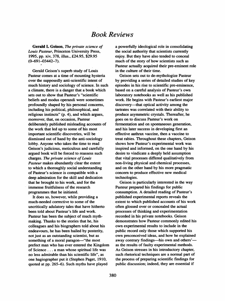 The Private Science of Louis Pasteur-Book Review | PDF | Louis Pasteur ...