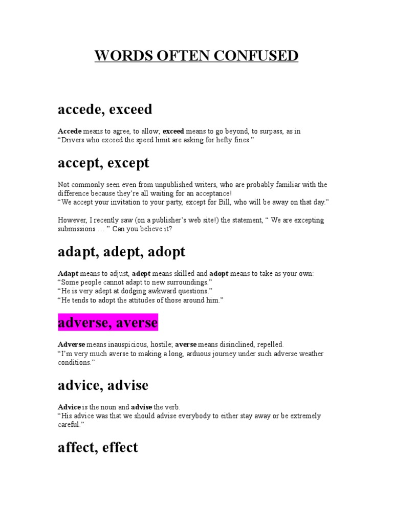 English Words Often Confused | PDF | Verb | Bride