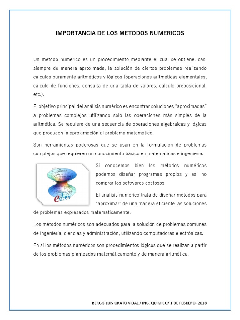 Importancia de Los Metodos Numericos | PDF | Análisis numérico | Algoritmos