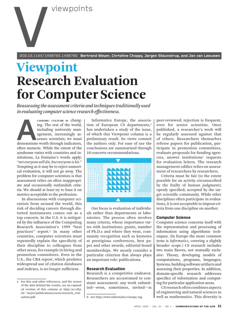 Viewpoint: Research Evaluation For Computer Science | PDF | Computer ...