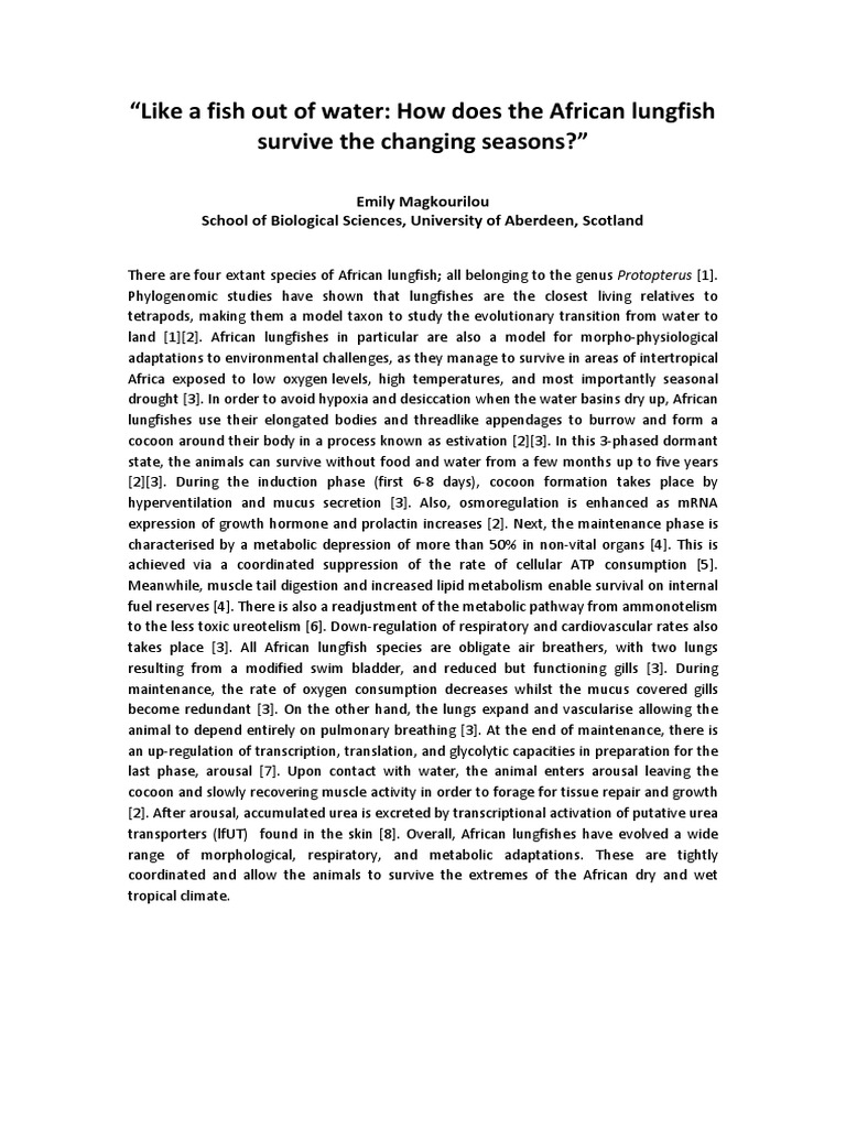 Lungfish Adaptations Abstract | PDF | Lung | Gill