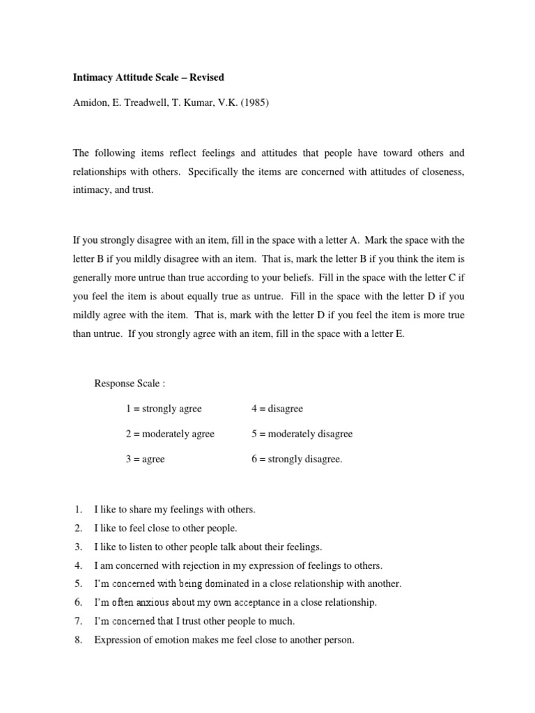 Revised Intimacy Attitude Scale | PDF | Intimate Relationships ...