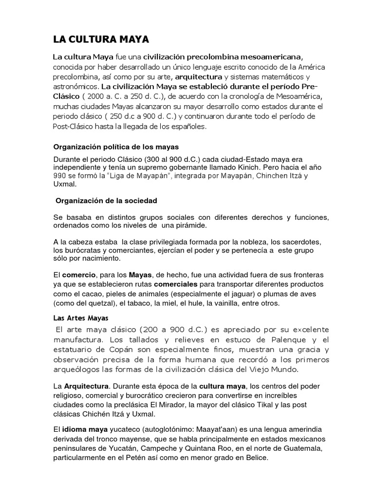 La Cultura Maya | PDF | Civilización maya | azteca
