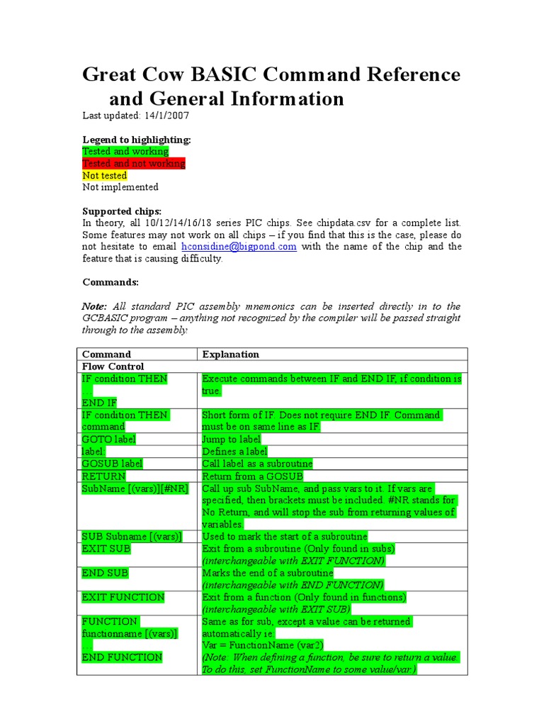 GCBASIC Command Guide | PDF | Subroutine | Bit