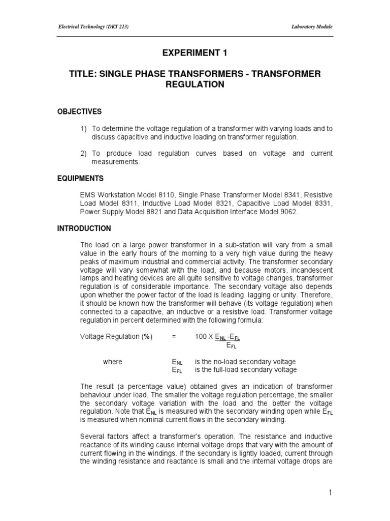 Experiment 1 - Single Phase Transformer | PDF | Transformer | Inductor