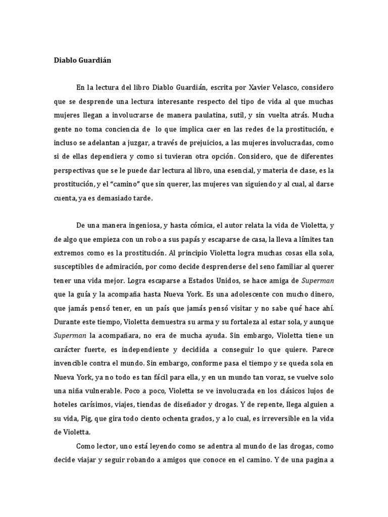 Análisis Diablo Guardián Xavier Velasco | PDF | Prostitución | Violencia
