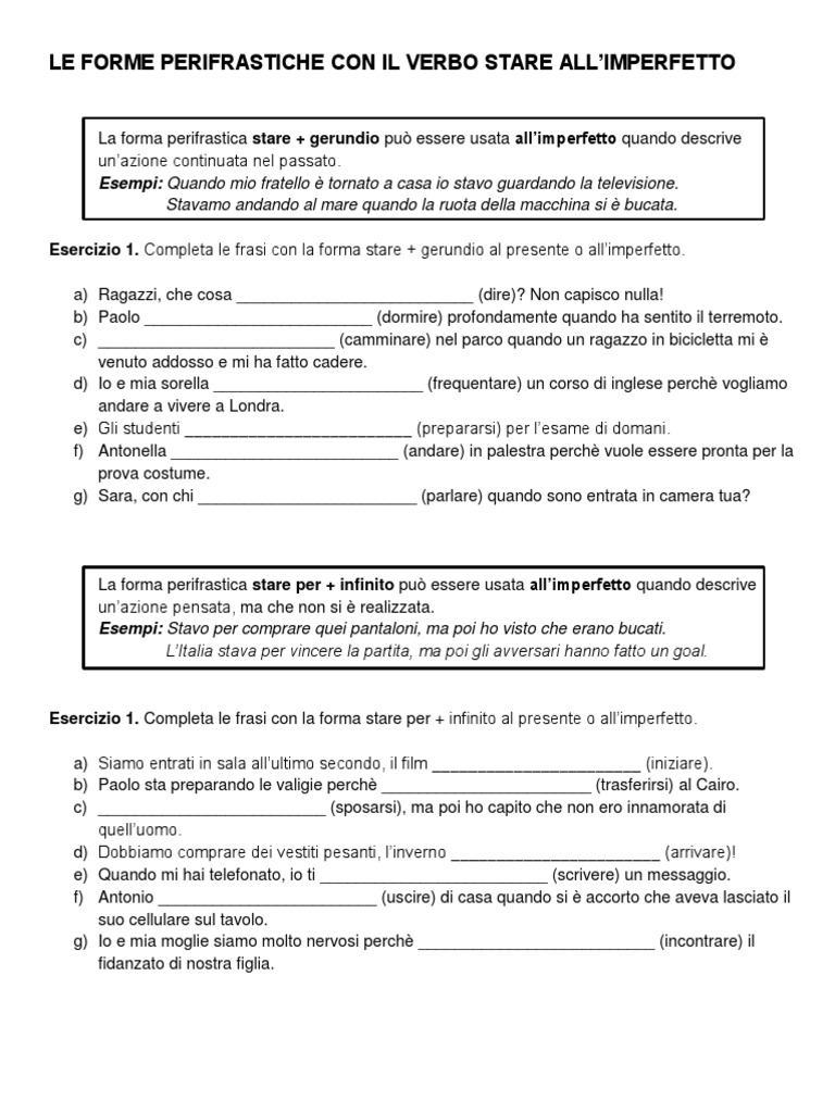 Le Forme Perifrastiche Con Il Verbo Stare All Imperfetto | PDF