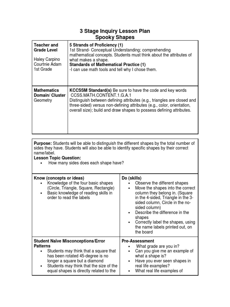 Math Night Lesson Plan | PDF | Shape | Question