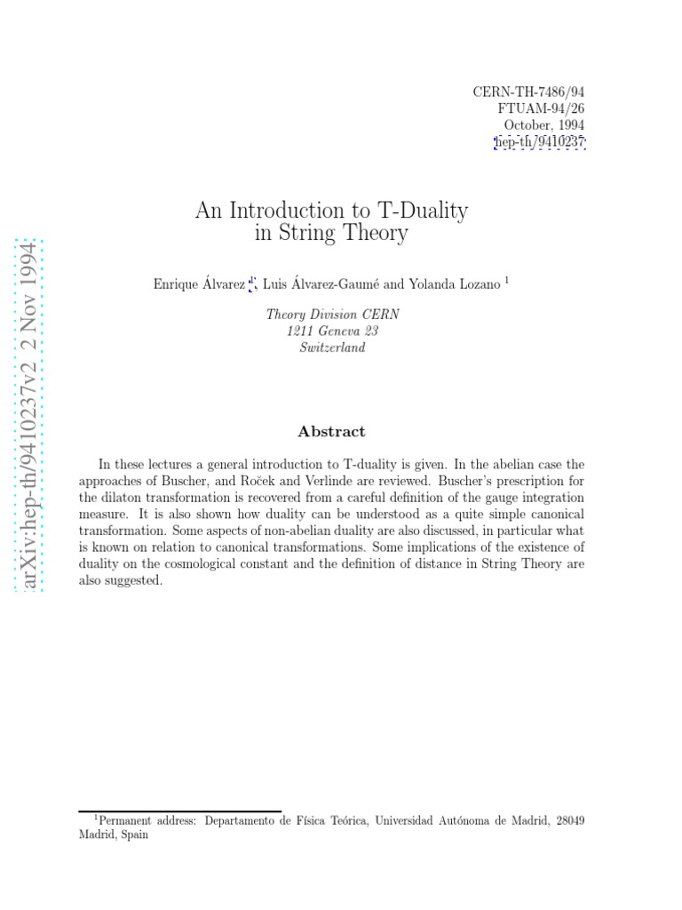 An Introduction To T-Duality in String Theory | PDF | Gauge Theory | Quantum Field Theory