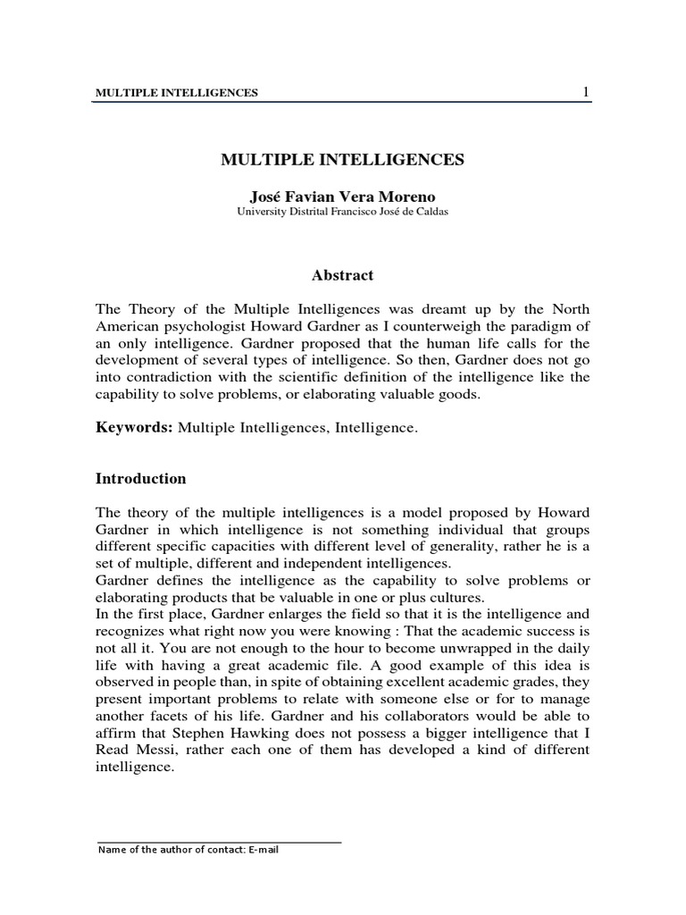 Multiple Intelligences: José Favian Vera Moreno | PDF | Intelligence | Intelligence Quotient