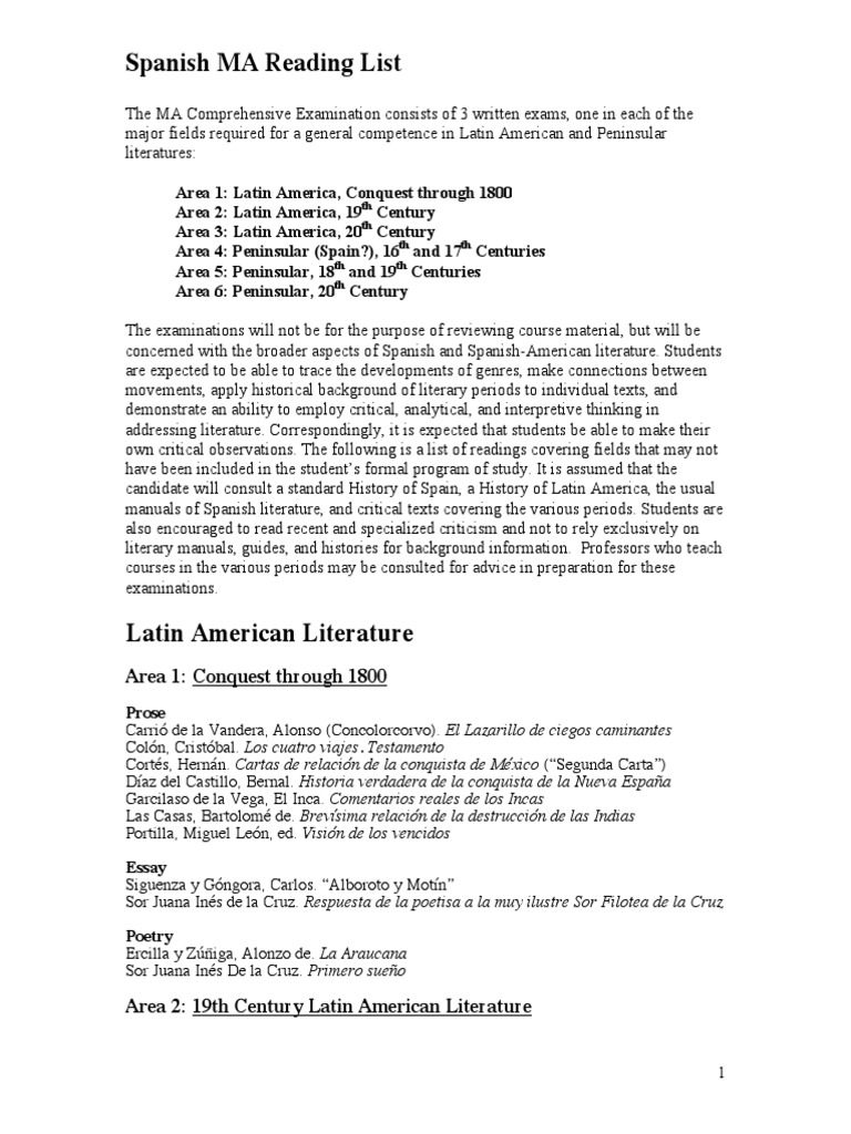 Spanish MA Exam Reading Guide | PDF | Miguel De Cervantes | Federico ...