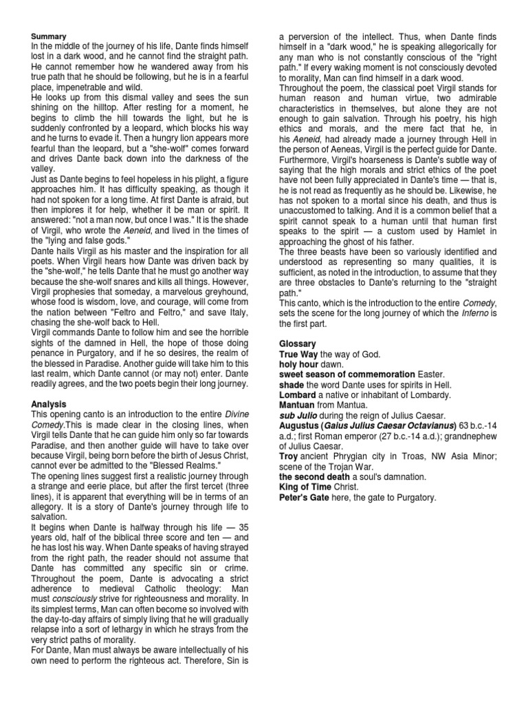 Canto 1 Divine Comedy | PDF | Divine Comedy | Dante Alighieri