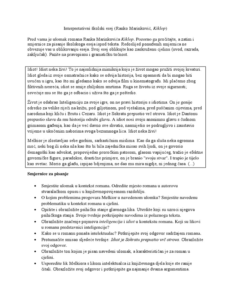 Kiklop, Interpretativni Esej | PDF