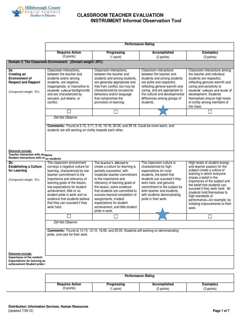 Sup Obv 1 Danielson Tool | Download Free PDF | Educational Assessment ...