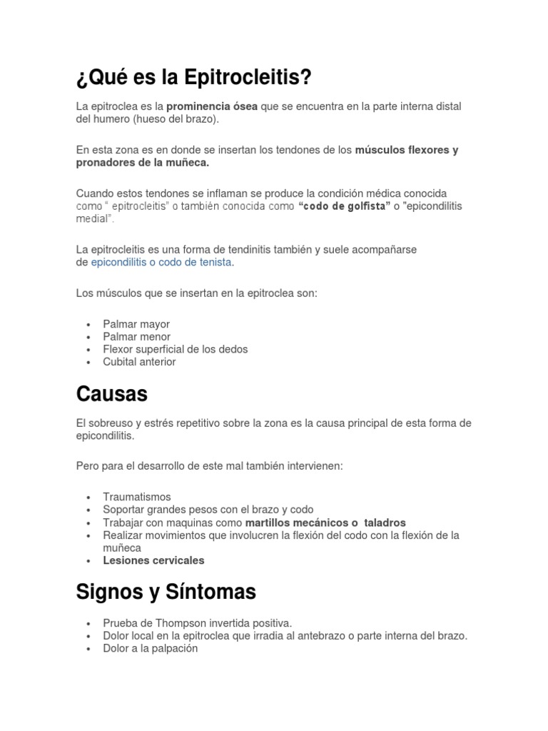 Epitrocleitis causa, síntomas y tratamiento | PDF | Codo | Sistema ...