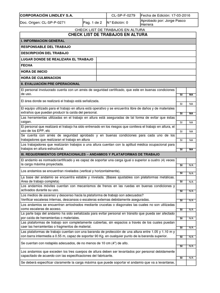 Check List de Trabajos en Altura - f20160314120344 | PDF | Andamio