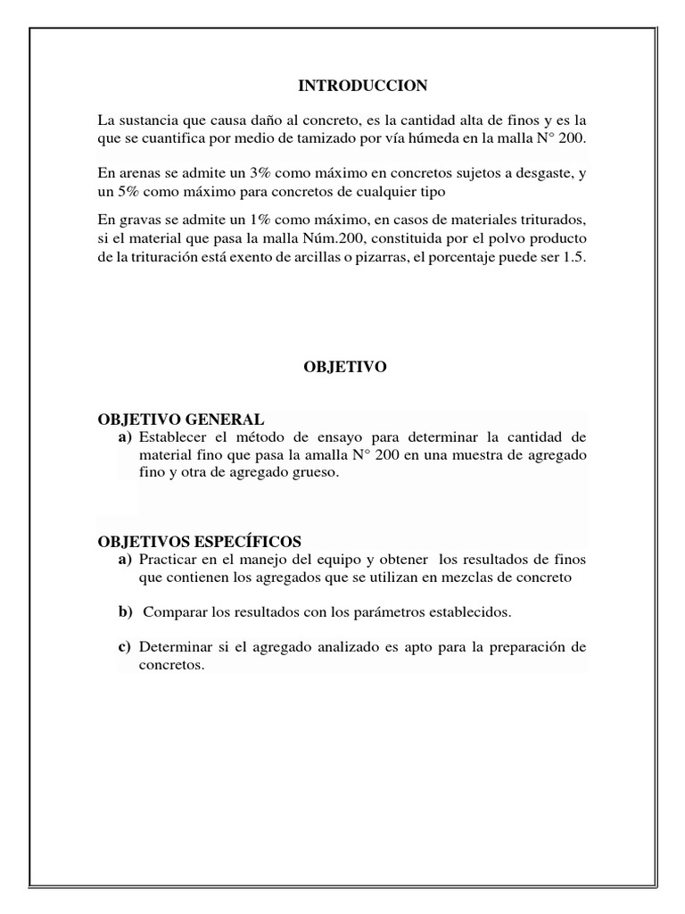 Prueba de La Malla 200 | PDF | Hormigón | Materiales