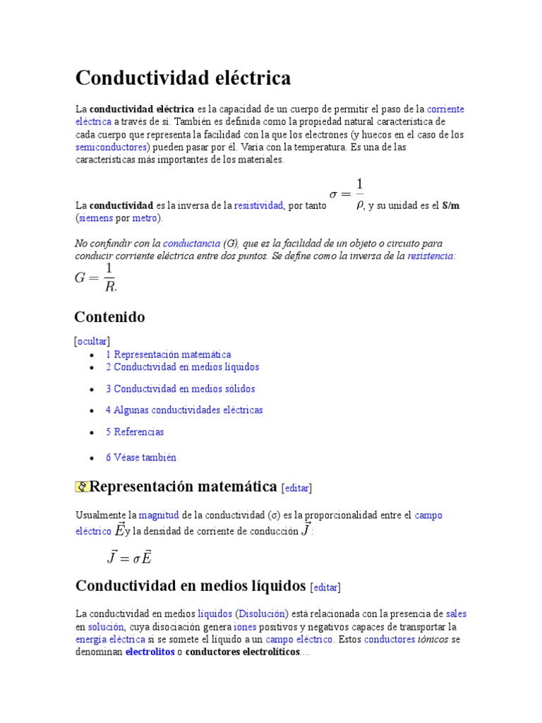 Conductividad Eléctrica | PDF | Resistividad Eléctrica y Conductividad ...
