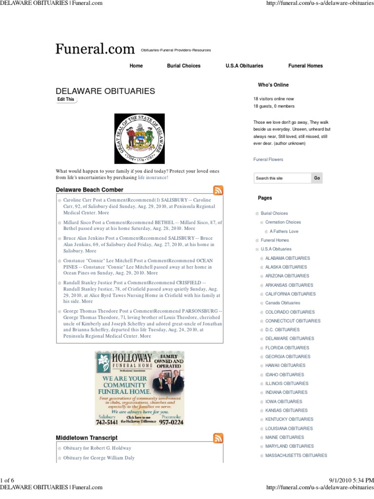 Delaware Obituaries - Funer.. | Download Free PDF | Delaware | Funeral