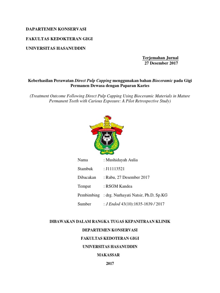 Keberhasilan Perawatan Direct Pulp Capping Menggunakan Bahan Bioceramic ...