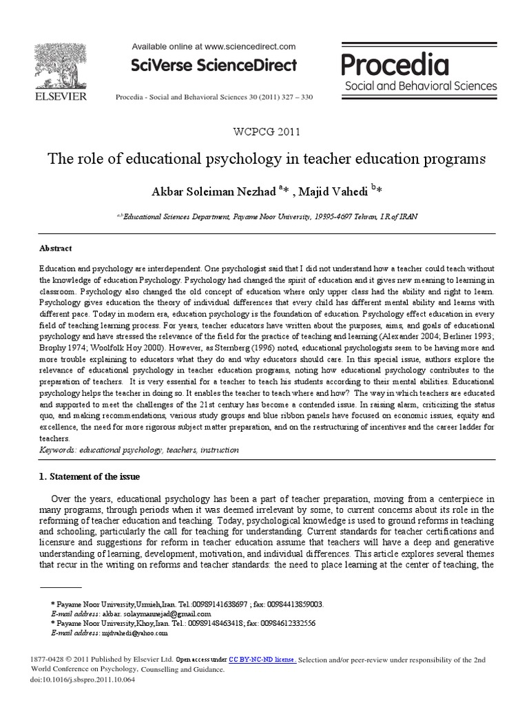 The Role of Educational Psychology in Teacher Education Programs | PDF ...
