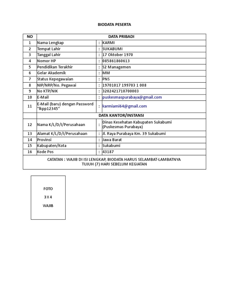 Biodata Pelatihan PPBJ | PDF