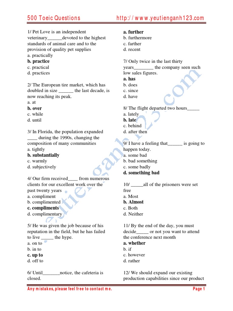 500 Grammar Questions With Keys PDF | PDF | Marketing Strategy | Employment