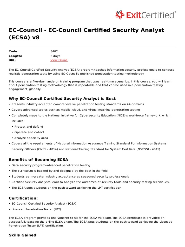 Ec Council Certified Security Analyst Ecsa v8 | PDF | Penetration Test ...